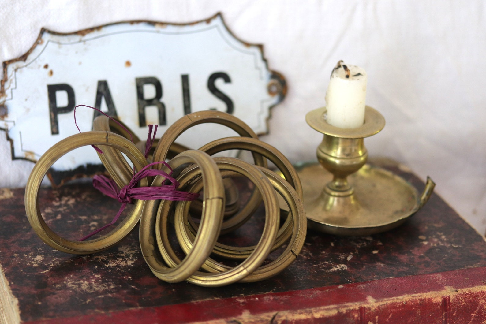 Antique French Curtain Brass Ring Set of 8 1900s Window | Etsy