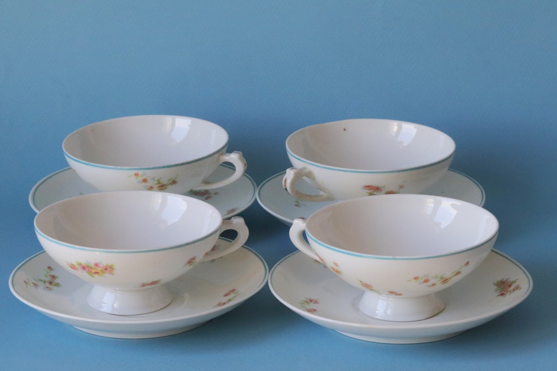 French Vintage Limoges Porcelain Tea Set 4 Cups and Saucers | Etsy