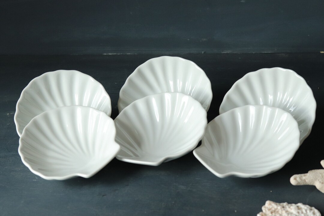 Vintage White Ceramic Shell Plates, Small Seafood Bowls, Appetizer ...