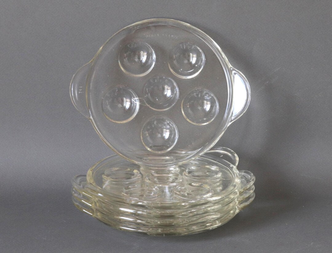 French Vintage PYREX Snail Plates: Tempered Glass Serving Dishes, Set ...