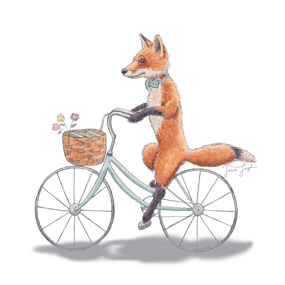 Fox Riding a Bicycle 8x8 Watercolor Print - Etsy