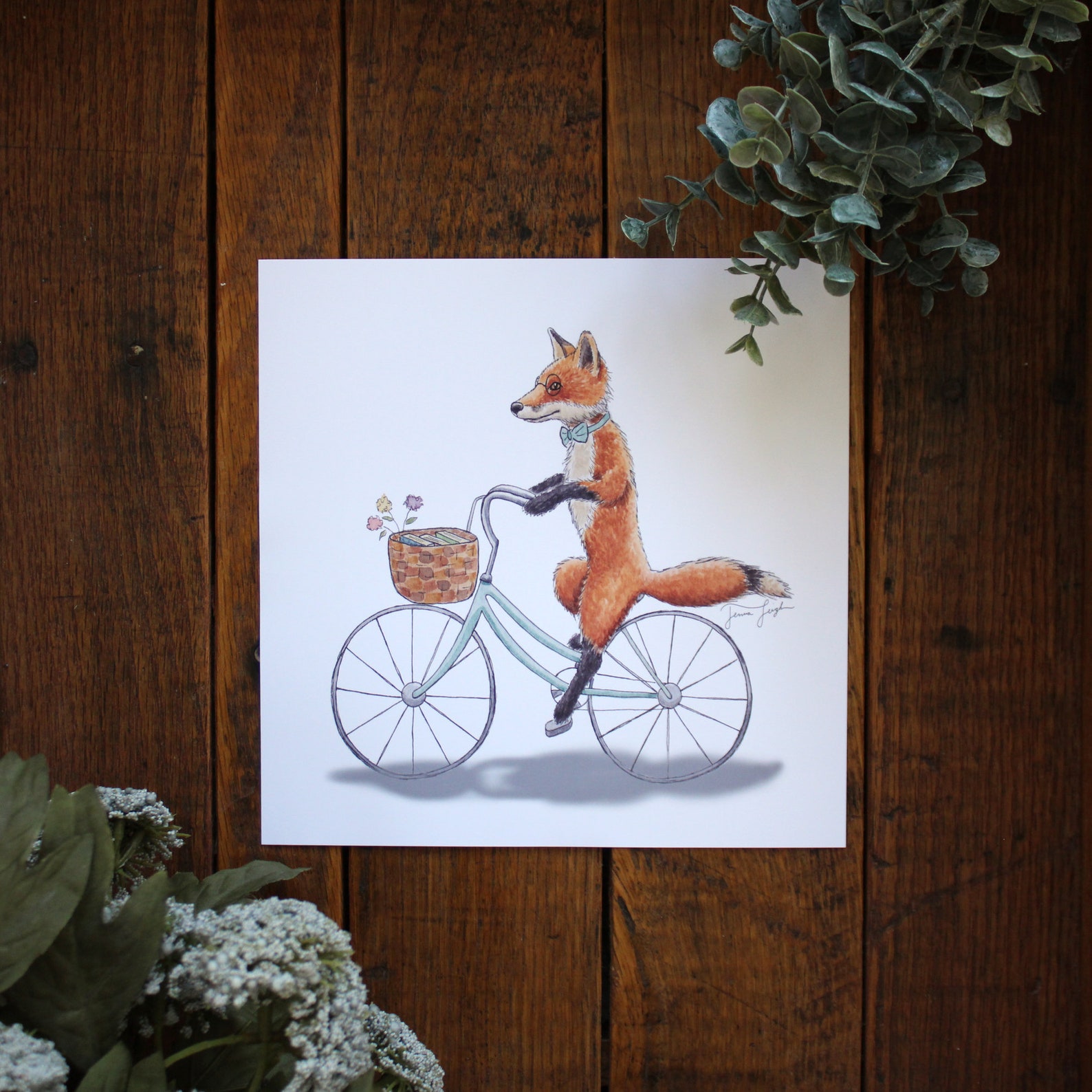 Fox Riding a Bicycle 8x8 Watercolor Print - Etsy