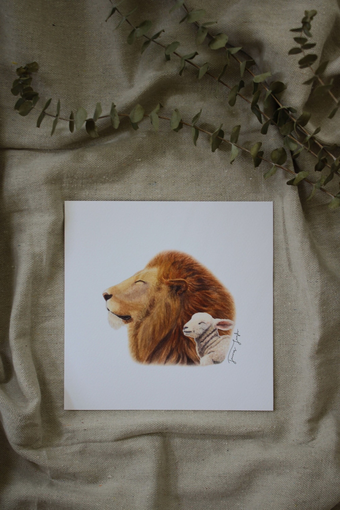 Lion and the Lamb, 8x8 Watercolor Print, Lion and Lamb Art, Lion and ...