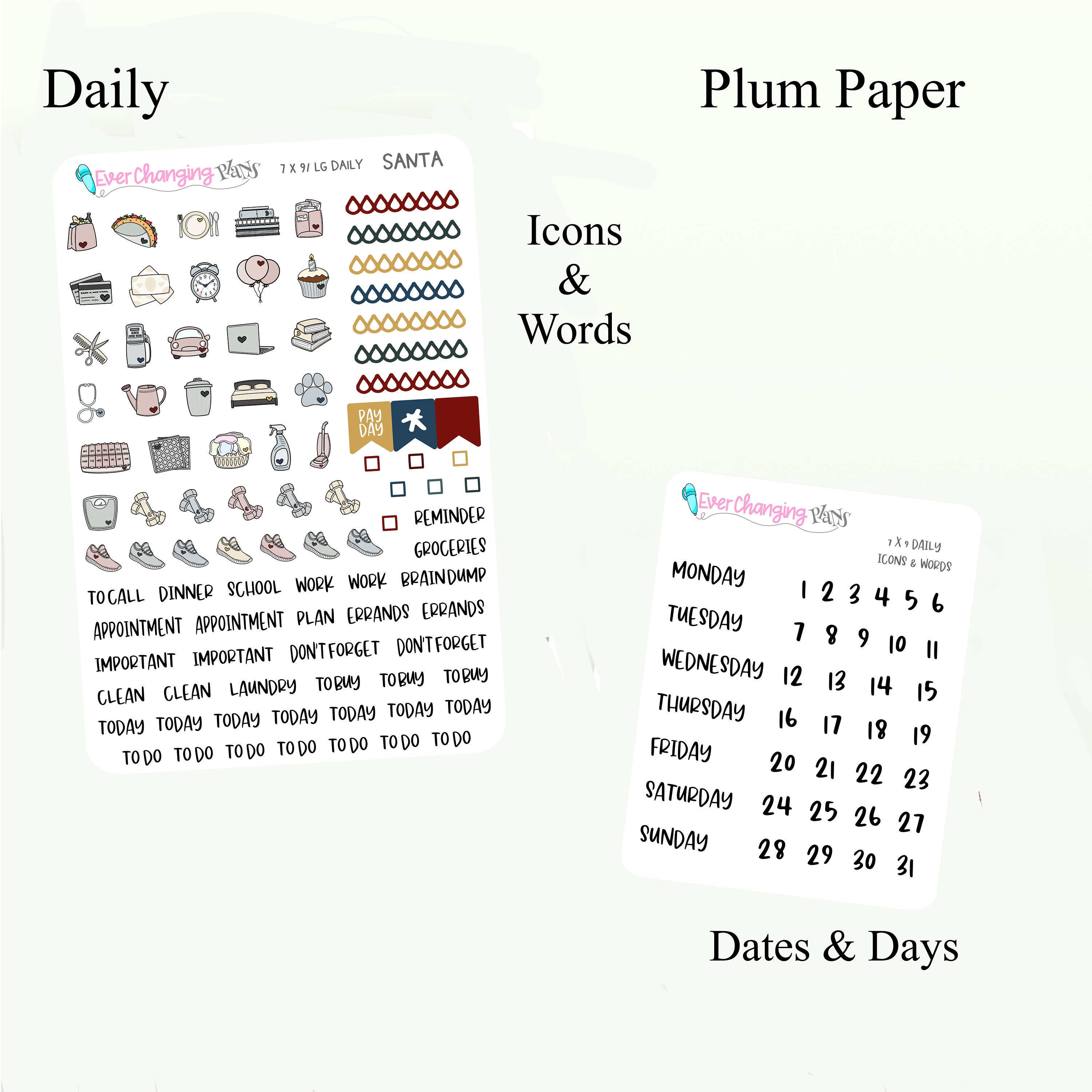 Santa Christmas Daily Plum Paper Kit - Winter Daily Weekly Planner Kit ...