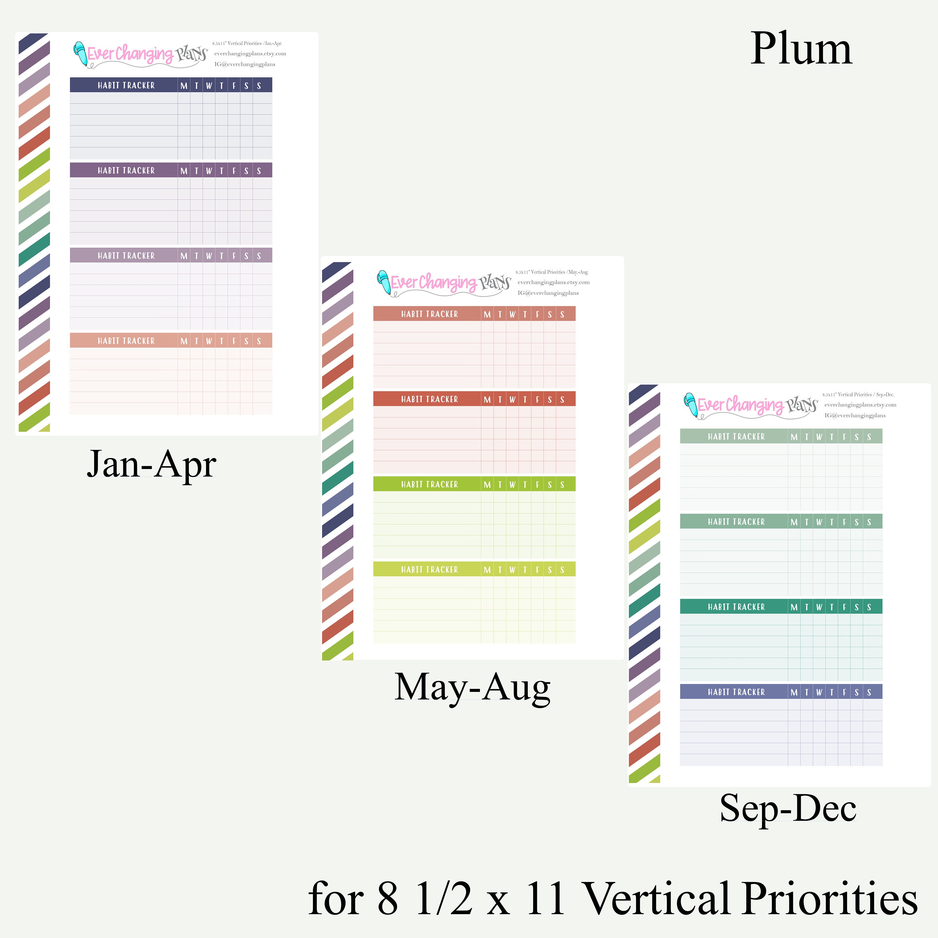 Habit Tracker Box VERTICAL PRIORITIES Planner Stickers Plum Paper ...