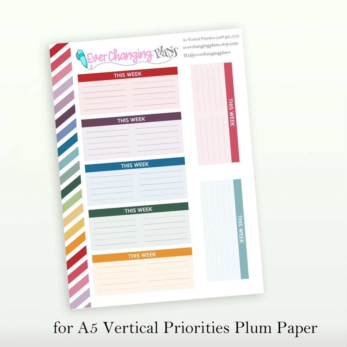 This Week Box Planner Stickers for Vertical Priorities Plum - Etsy