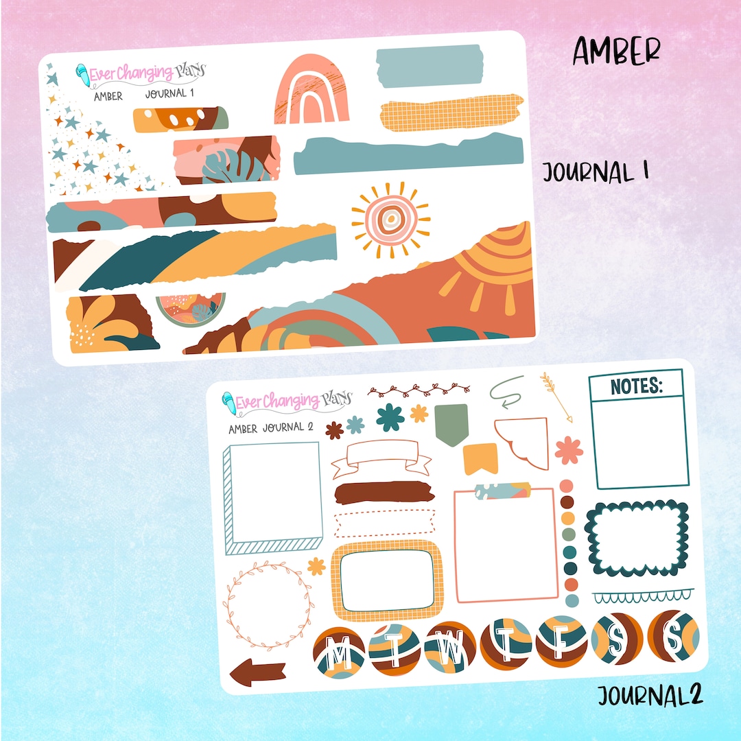 Amber Planner Stickers - Boho Summer Journaling Kit - Large Deco ...