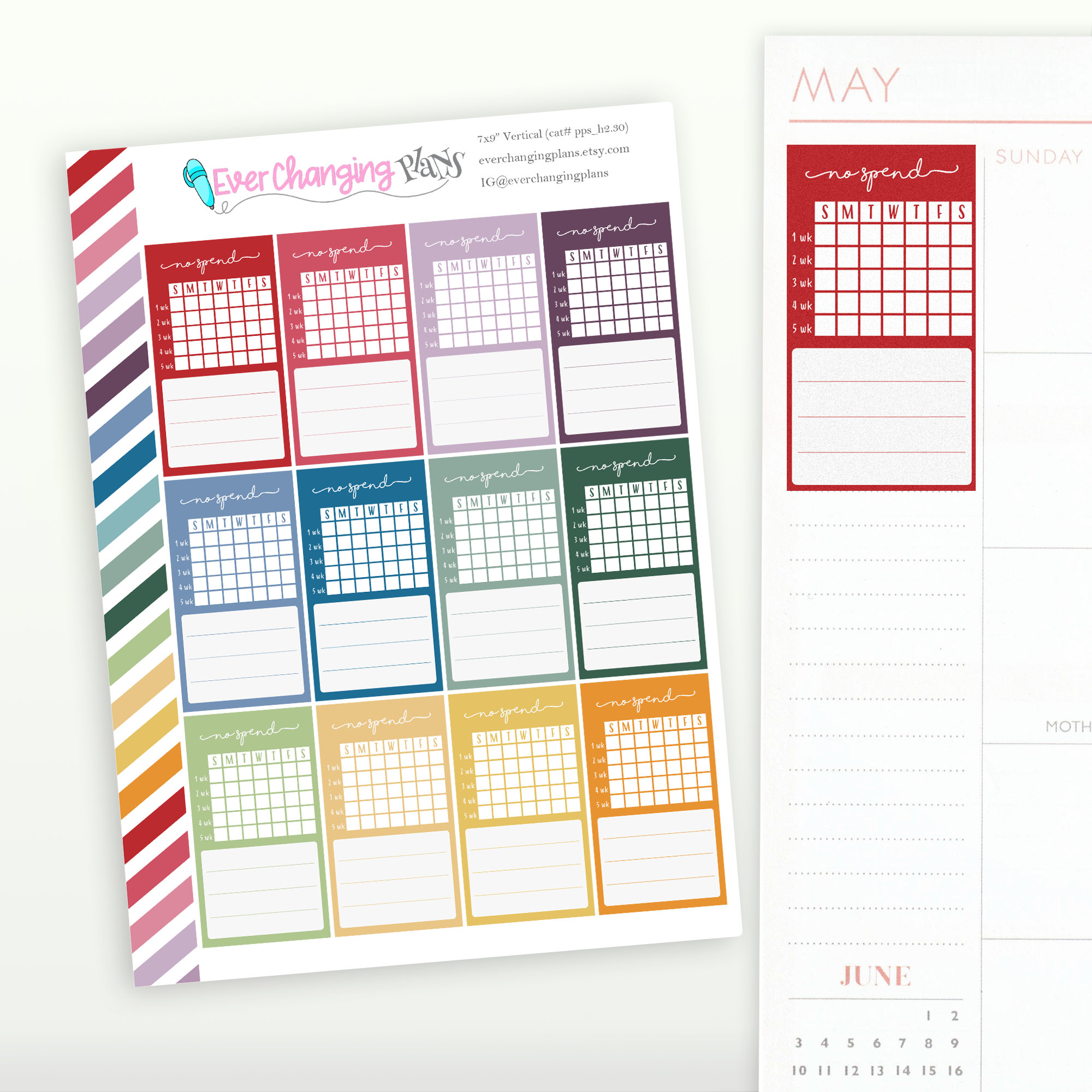 No Spend Monthly Tracking Sidebar Stickers for Plum Paper Planners ...