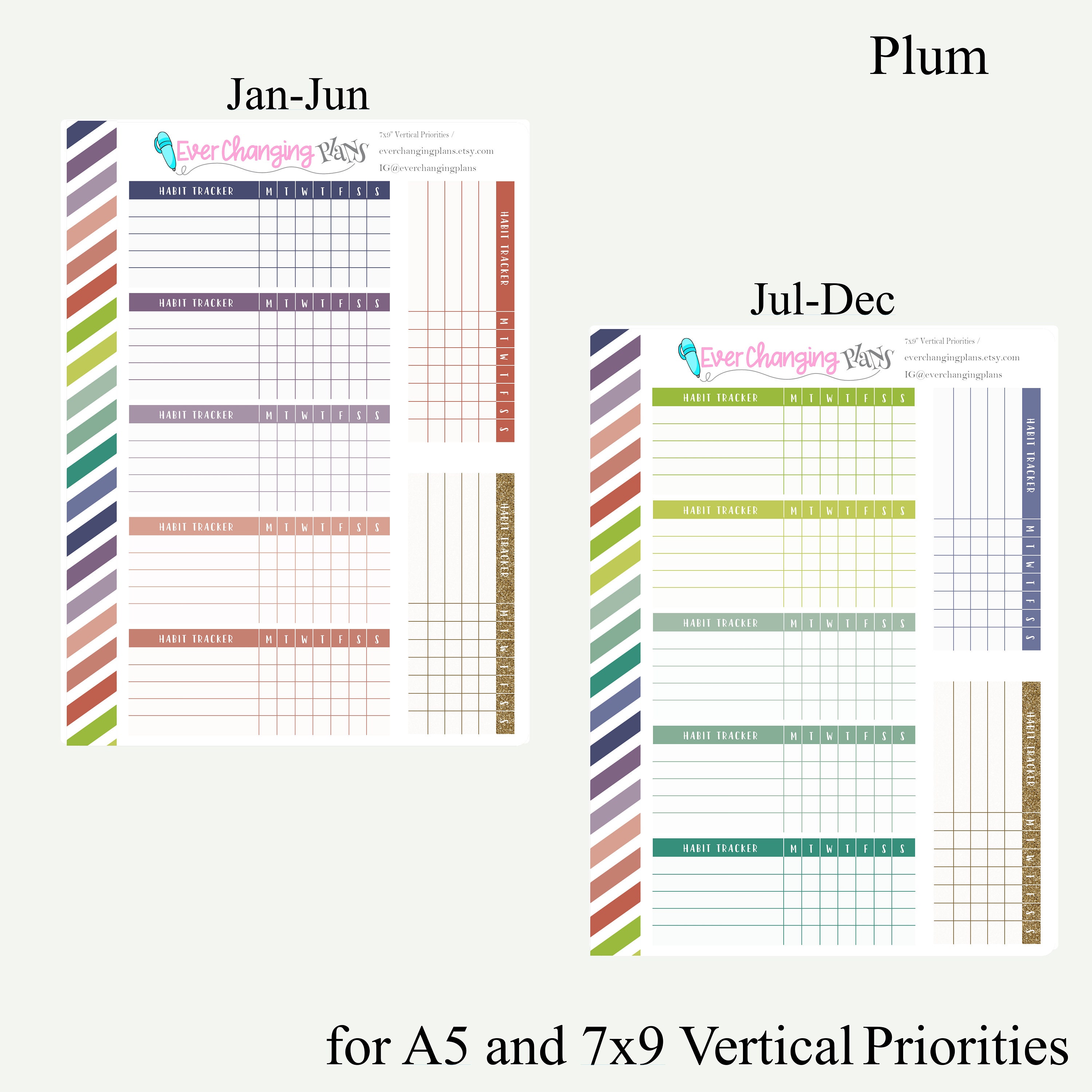 Habit Tracker Box VERTICAL PRIORITIES Planner Stickers Plum Paper ...