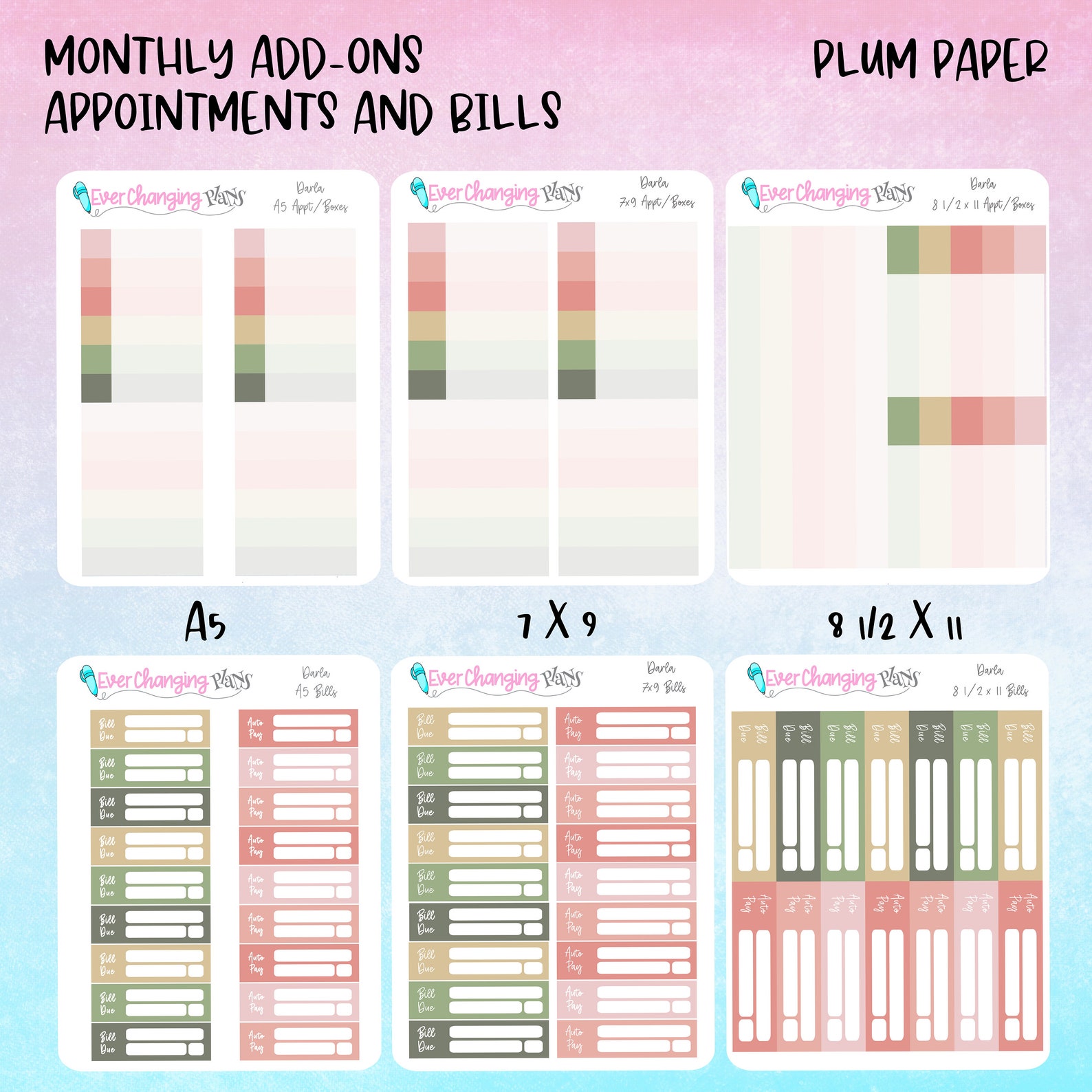 Darla Plum Paper Monthly and Dashboard Kits Spring Floral March April ...