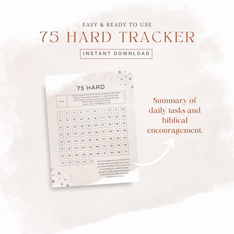 75 Hard Checklist, Printable Daily Habit Tracker, Instant Download, 75 ...