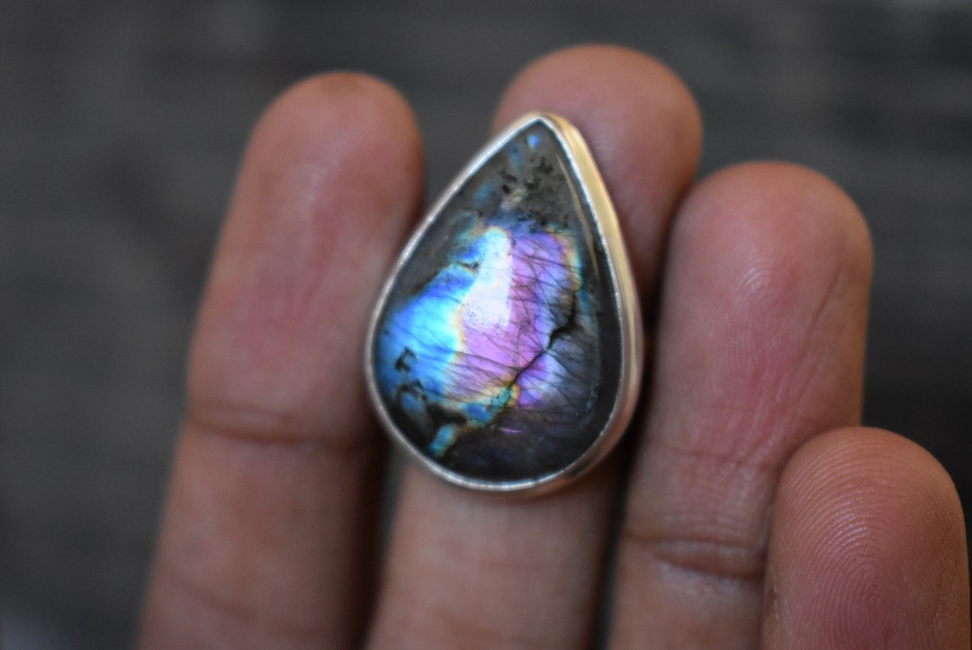 Natural Purple Flashy Labradorite Ring,labradorite Ring,925 Silver Ring ...