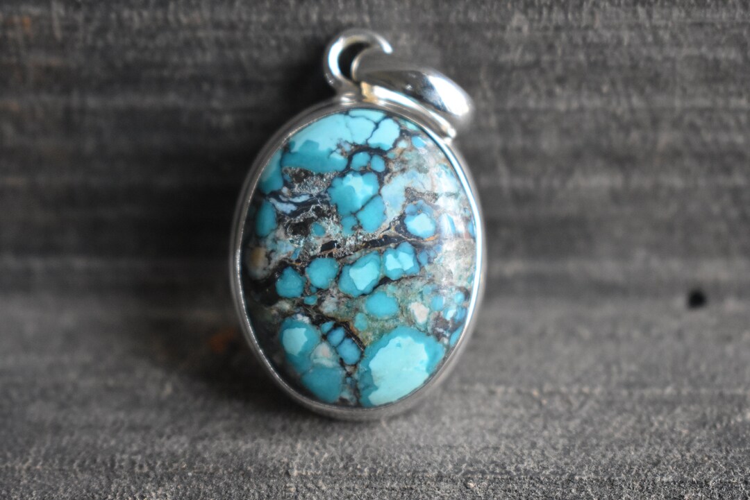 Colgante de turquesa tibetana natural, colgante de plata 925, colgante ...
