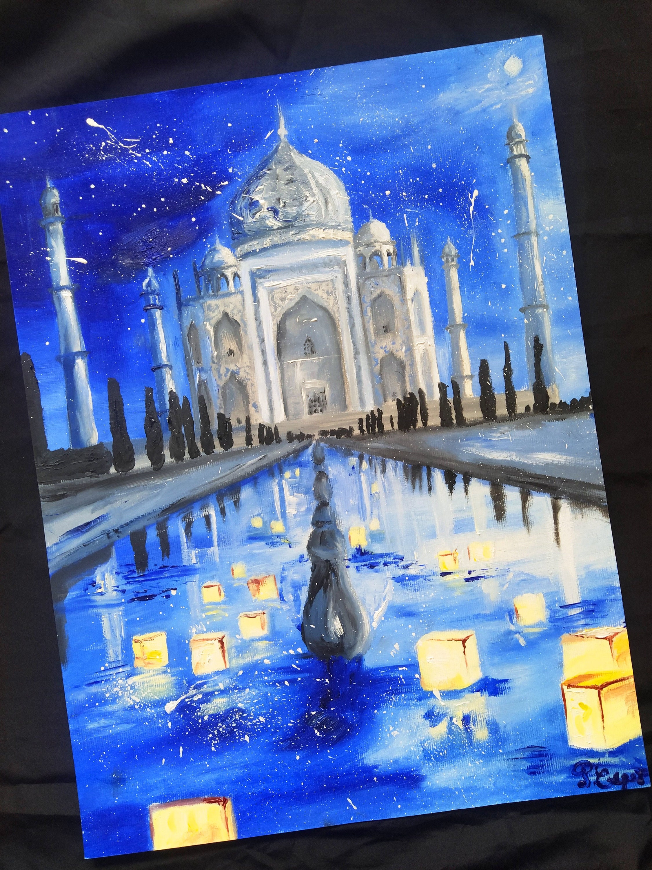 Original Oil Painting - Taj Mahal by Night / Handmade / Original Art ...