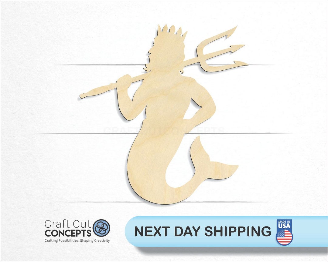 Poseidon Merman Siren - Laser Cut Unfinished Wood Cutout Craft Shapes ...