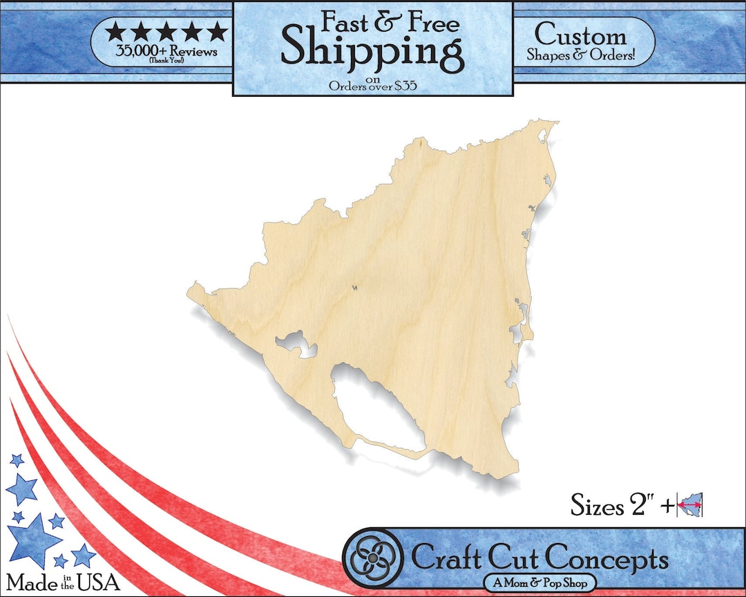 Nicaragua Country Cutout Caribbean Large & Small Pick Size Unfinished ...