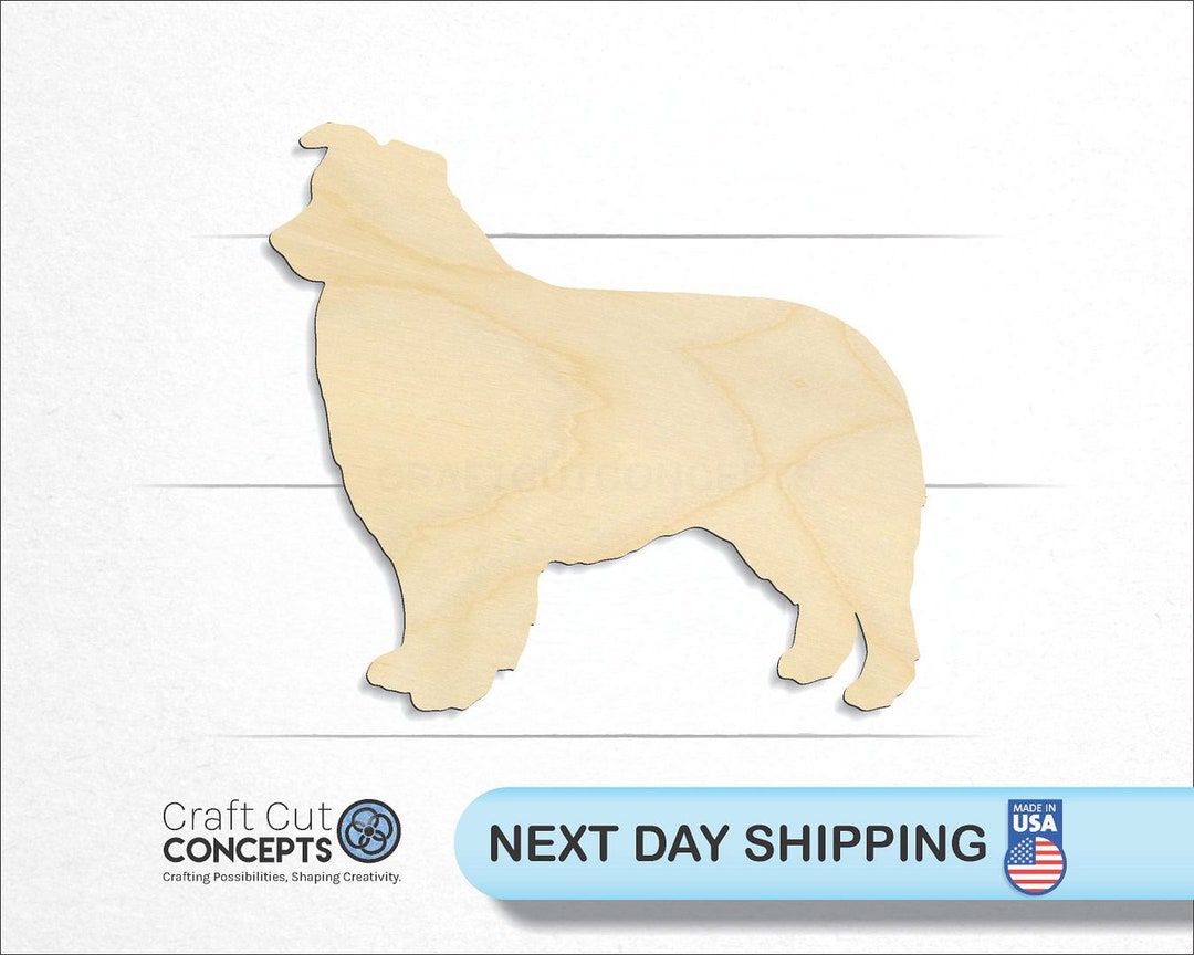 Unfinished Wooden Border Collie Dog Laser Cut Unfinished Wood Cutout ...