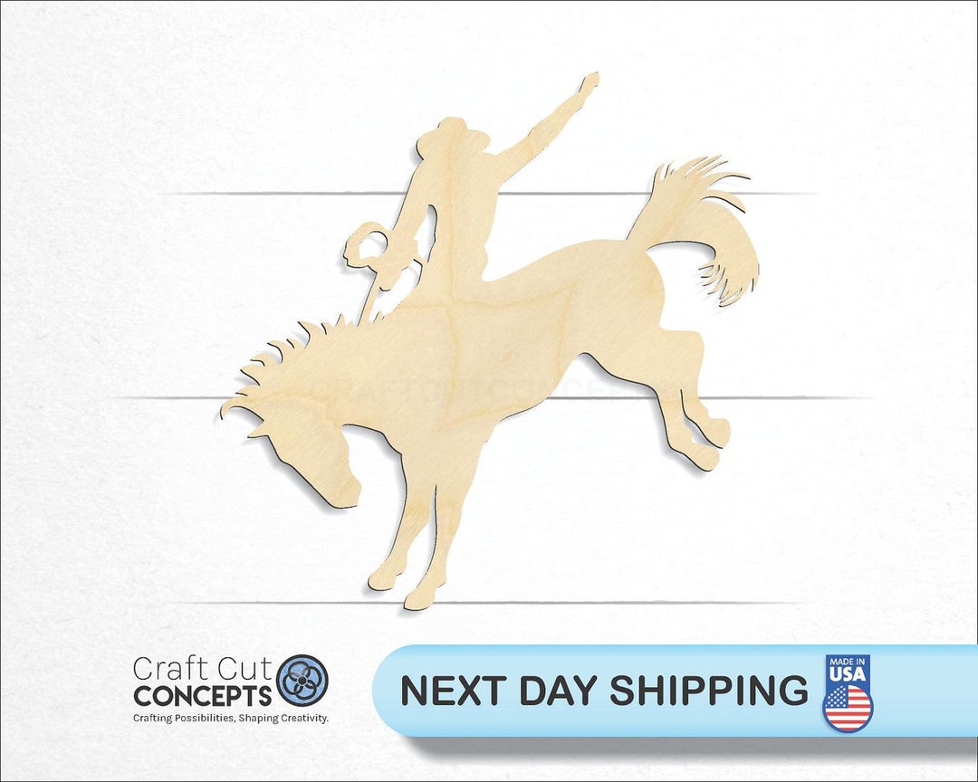 Cowboy on Bucking Bronco - Laser Cut Unfinished Wood Cutout Craft ...