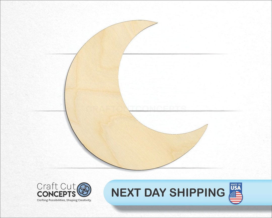 Crescent Moon Large & Small Pick Size Laser Cut Unfinished Wood Cutout ...