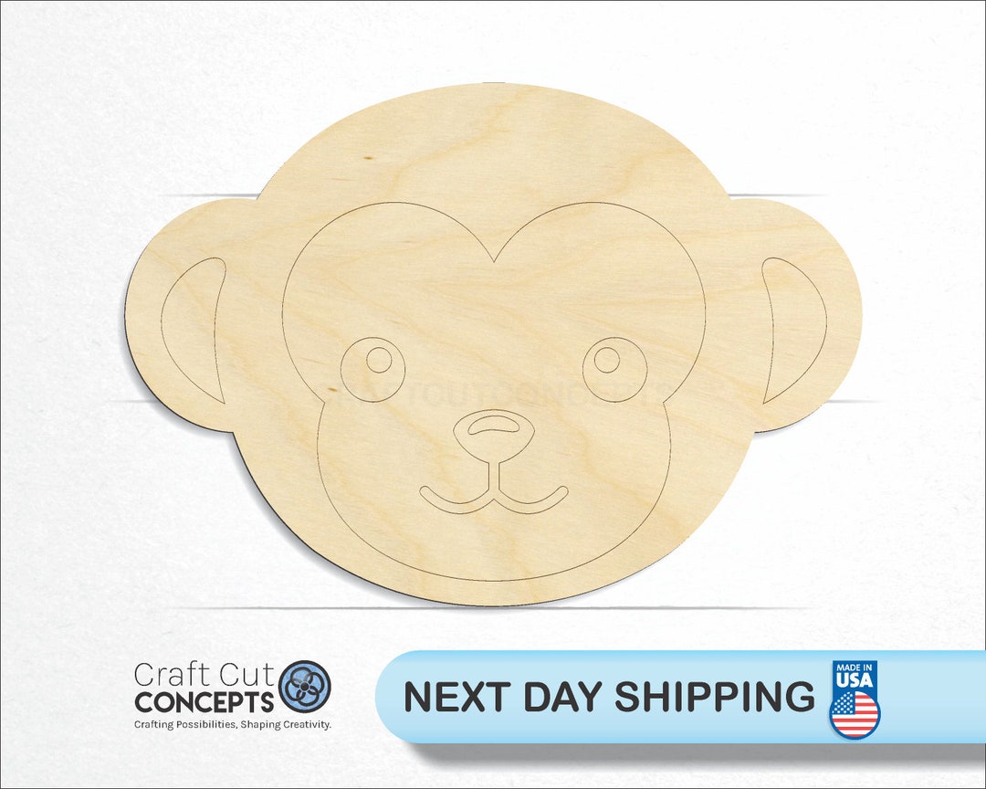 Cute Baby Monkey Head - Laser Cut Unfinished Wood Cutout Craft Shapes ...