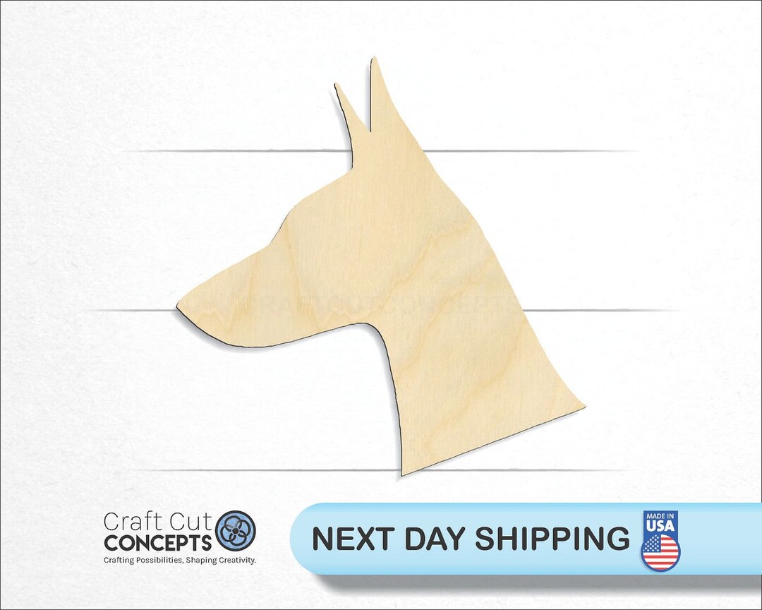 Doberman Pinscher Dog Head - Laser Cut Unfinished Wood Cutout Craft ...