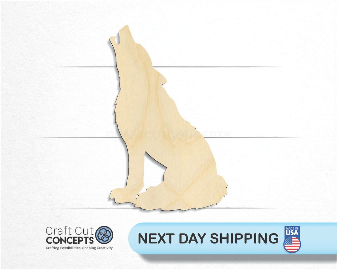 Sitting Wolf - Laser Cut Unfinished Wood Cutout Craft Shapes - Etsy