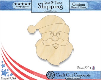 Santa Head Cutout, Santa Claus Face With Hat Unfinished Shape, Winter ...