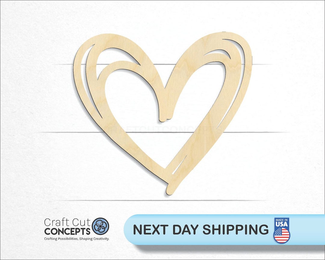 Scribble Heart - Laser Cut Unfinished Wood Cutout Craft Shapes - Etsy