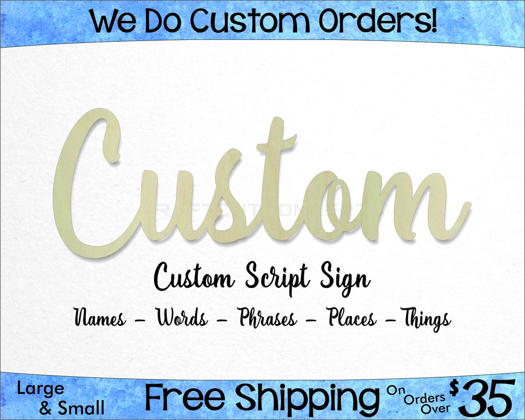 Custom Script Unfinished Wood Sign Laser Cut Letters Hanging Wall Decor ...