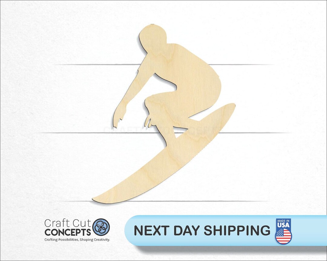 Male Surfer Surf Board - Laser Cut Unfinished Wood Cutout Craft Shapes ...
