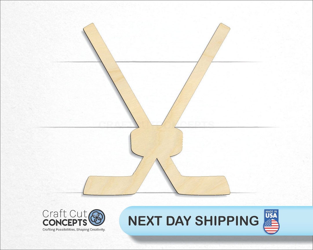 Hockey Sticks Pair With Puck - Laser Cut Unfinished Wood Cutout Craft ...