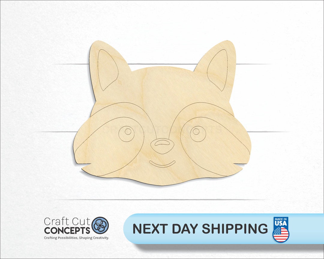 Cute Baby Raccoon Head - Laser Cut Unfinished Wood Cutout Craft Shapes ...