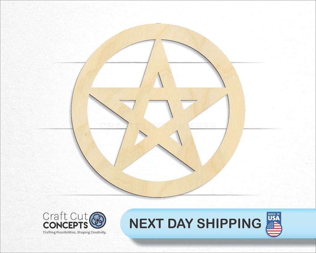 Circled Star Pentacle - Laser Cut Unfinished Wood Cutout Craft Shapes ...