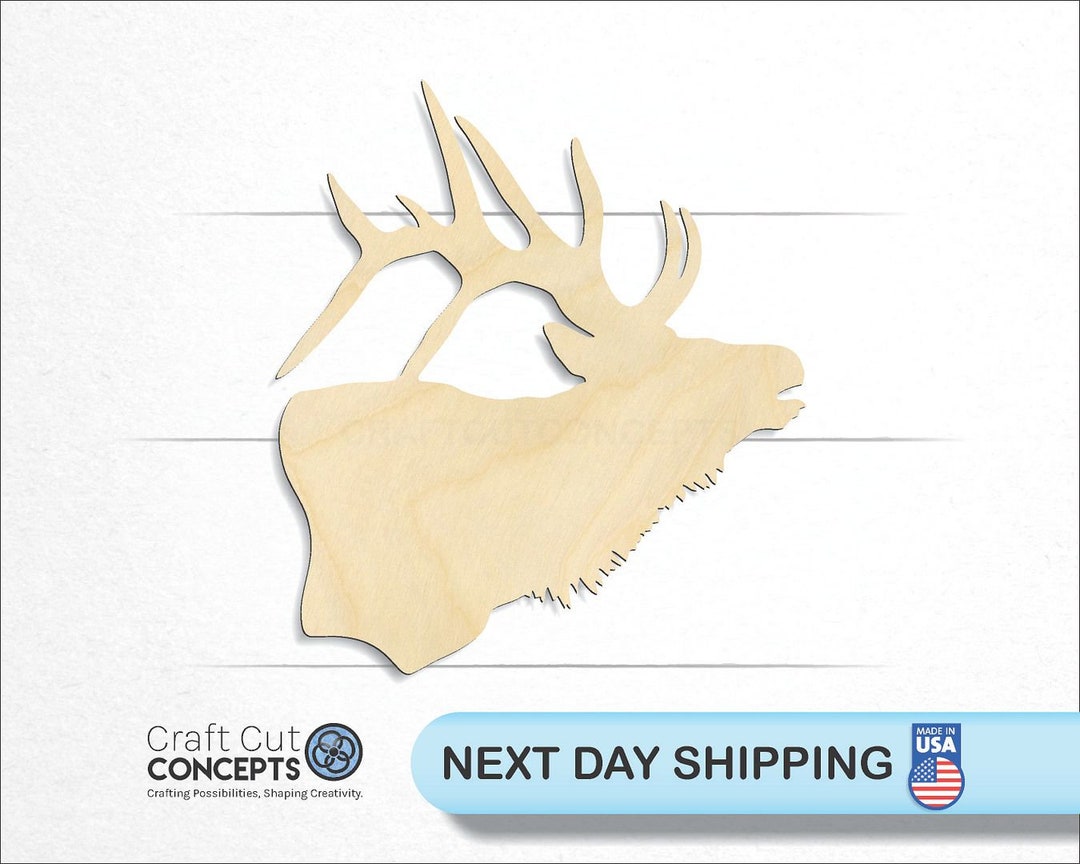 Elk Deer Head - Laser Cut Unfinished Wood Cutout Craft Shapes - Etsy