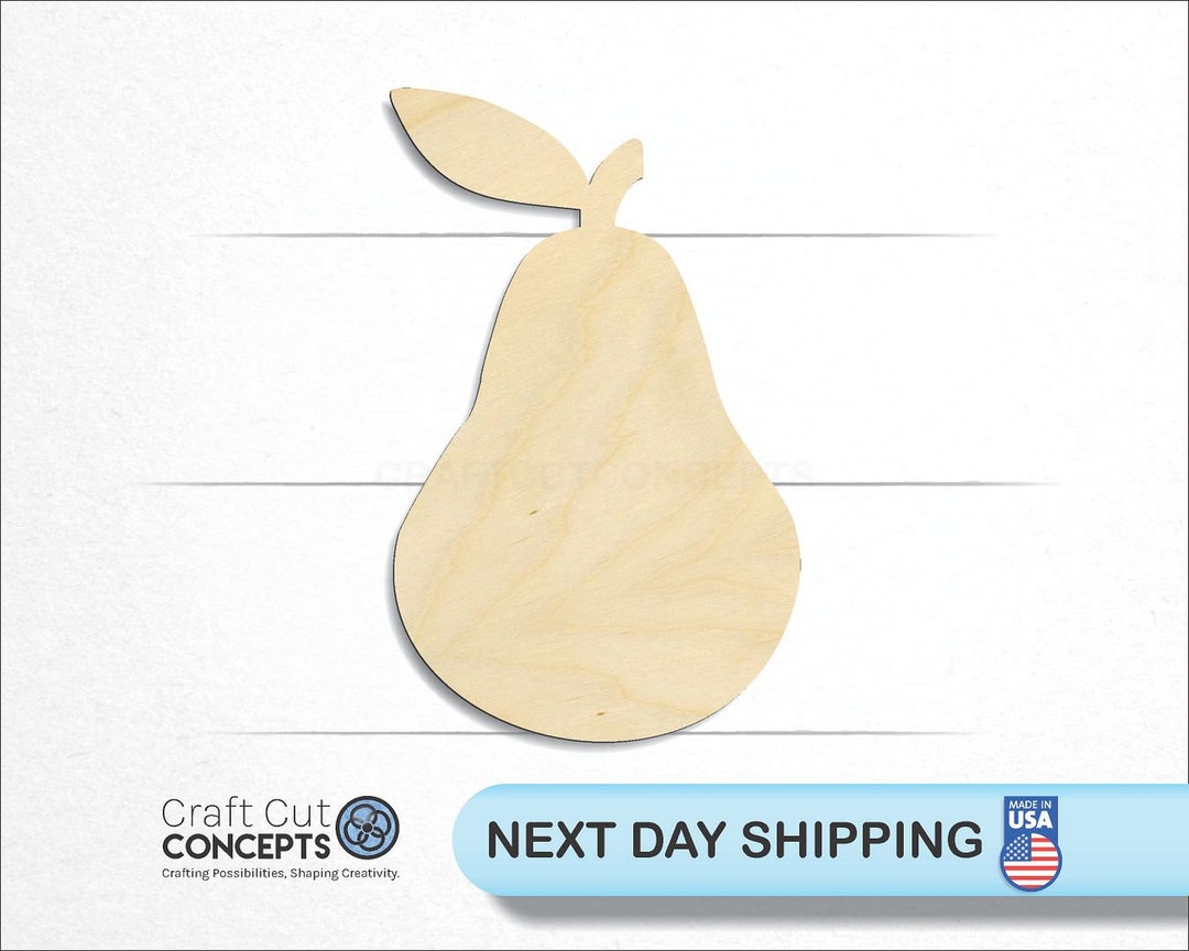 Pear With Leaf - Laser Cut Unfinished Wood Cutout Craft Shapes - Etsy