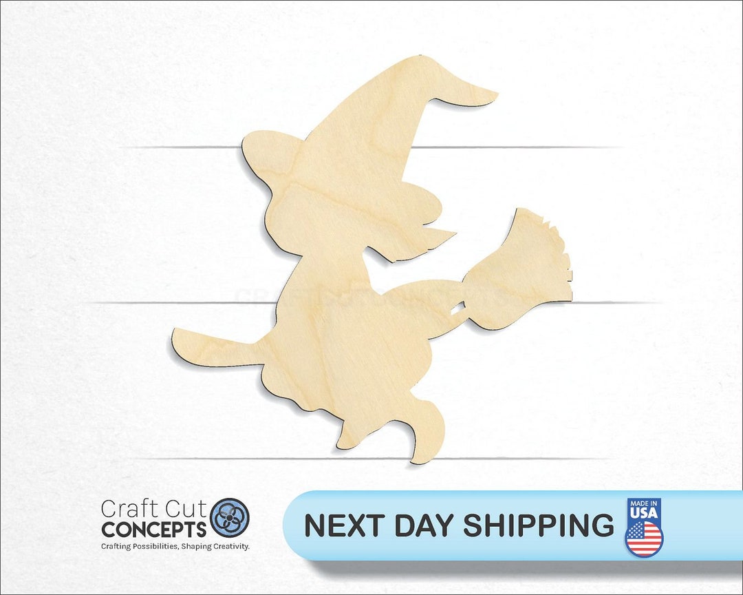 Flying Witch - Laser Cut Unfinished Wood Cutout Craft Shapes - Etsy