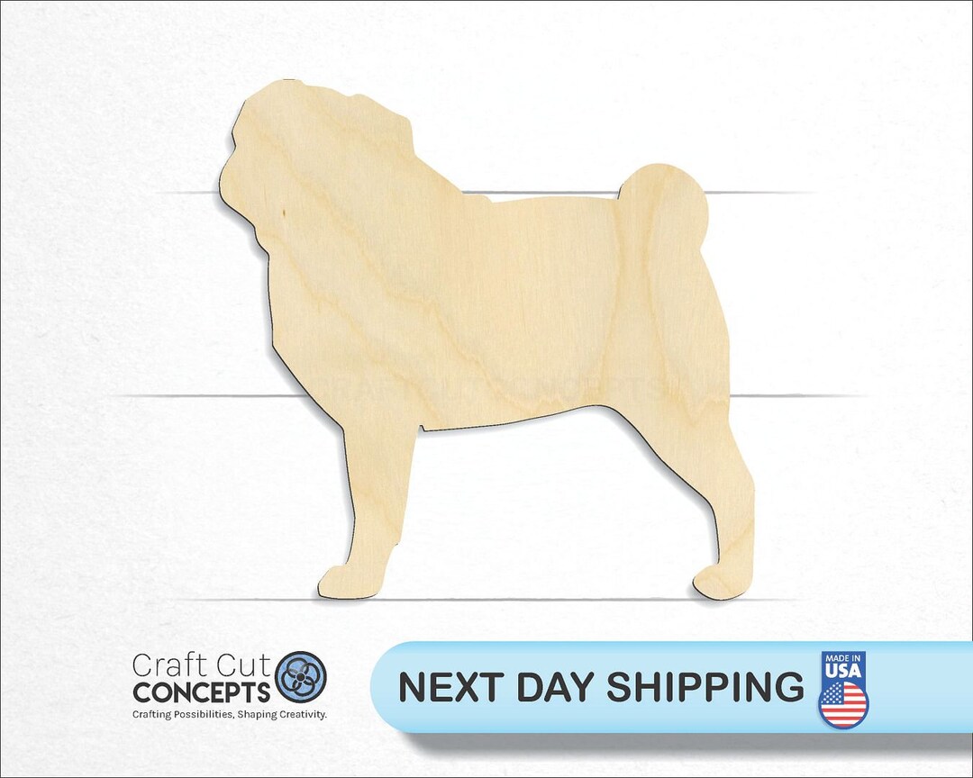 Pug - Laser Cut Unfinished Wood Cutout Craft Shapes - Etsy
