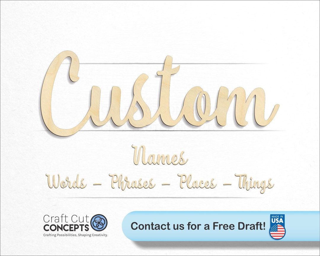 Custom Script Unfinished Wood Sign - Laser Cut Letters - Hanging Wall ...