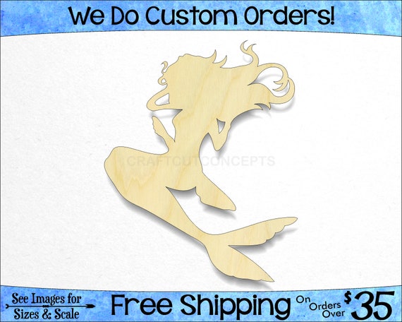 Mermaid Siren Shape Large & Small Pick Size Unfinished | Etsy