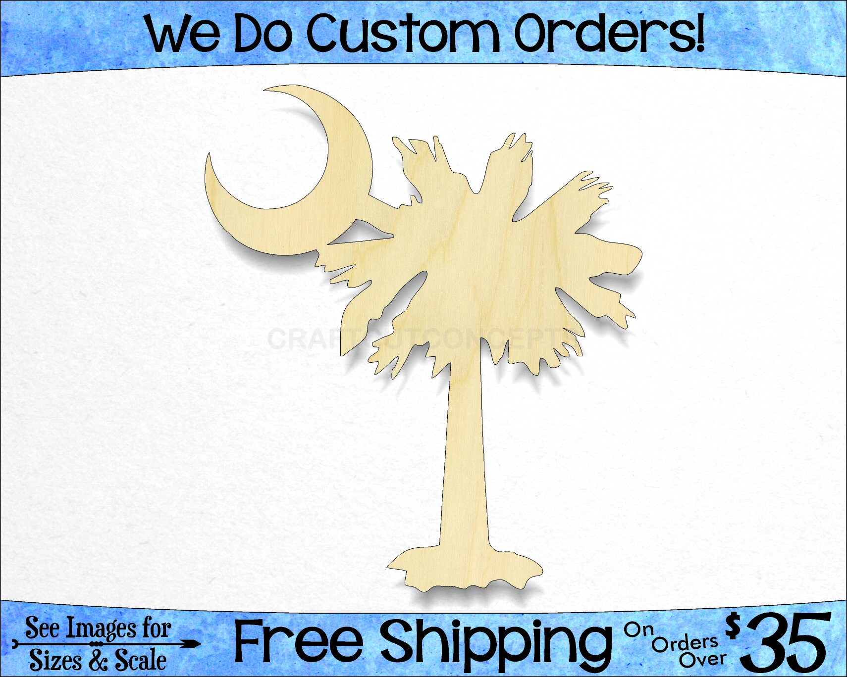 South Carolina Crescent Moon Palm Tree Cutout Large & Small - Etsy