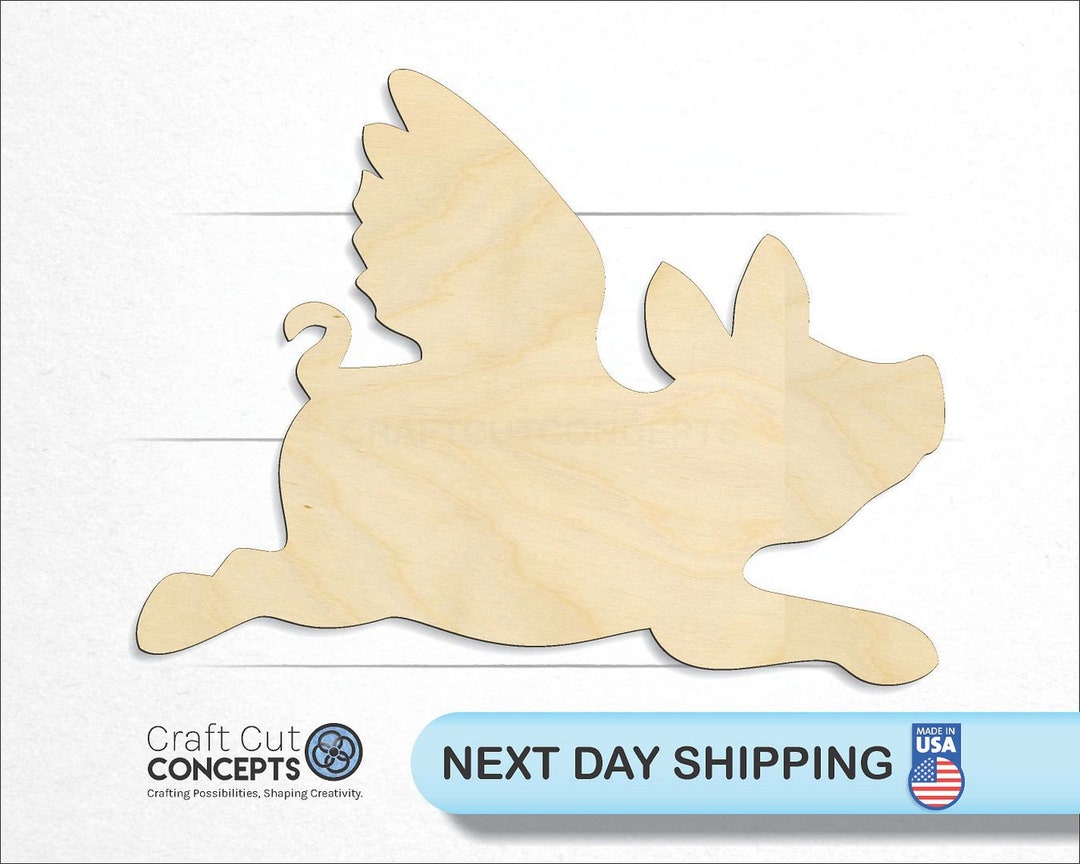 Flying Pig Piglet - Laser Cut Unfinished Wood Cutout Craft Shapes - Etsy