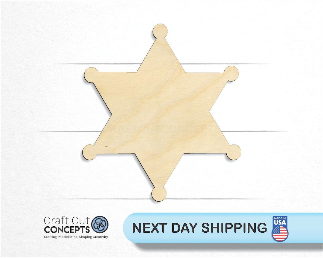 Western Sheriff Badge - Laser Cut Unfinished Wood Cutout Craft Shapes ...