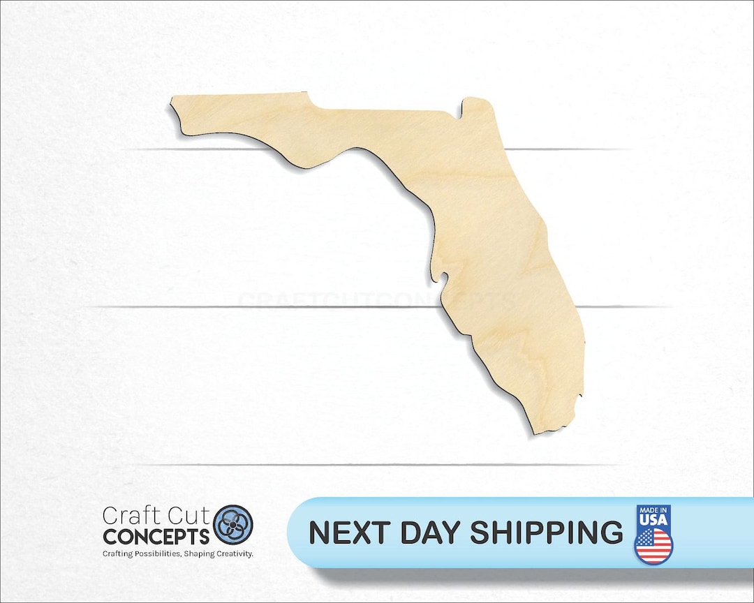 Florida FL State Crafty- Laser Cut Unfinished Wood Cutout Craft Shapes ...