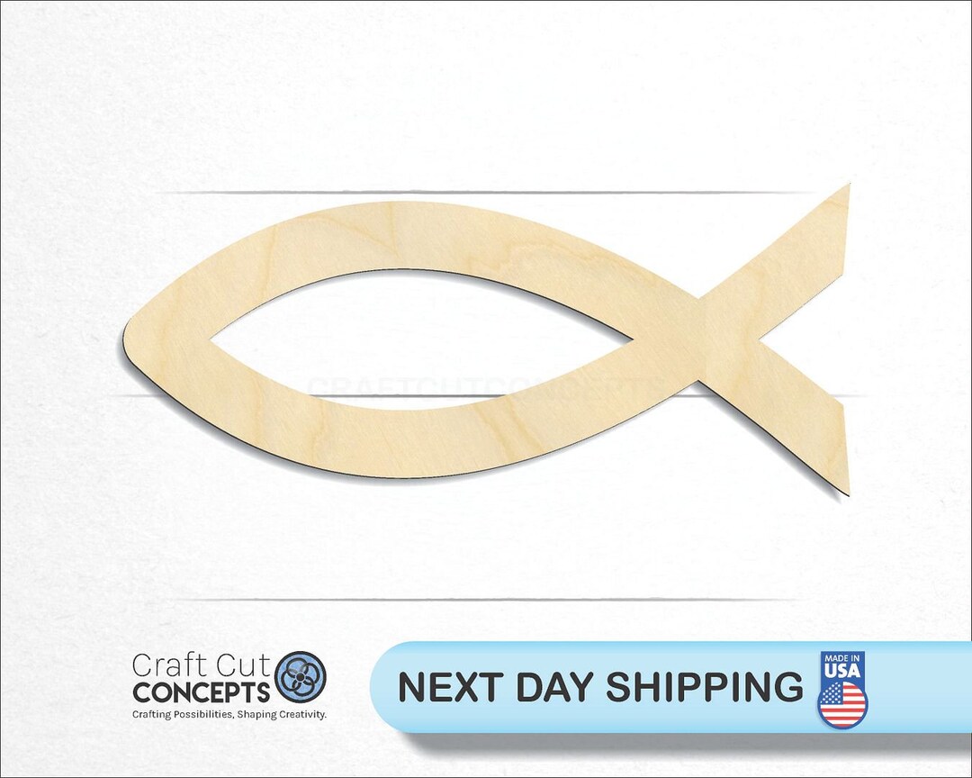 Religious Fish Symbol Outline - Laser Cut Unfinished Wood Cutout Craft ...