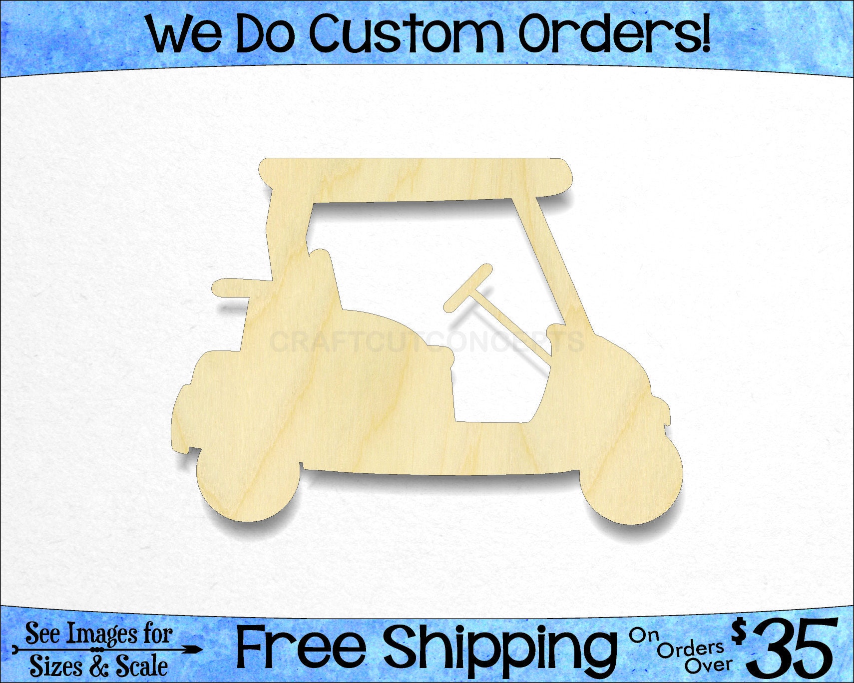 Golf Cart Shape Large & Small Pick Size Unfinished Wood | Etsy