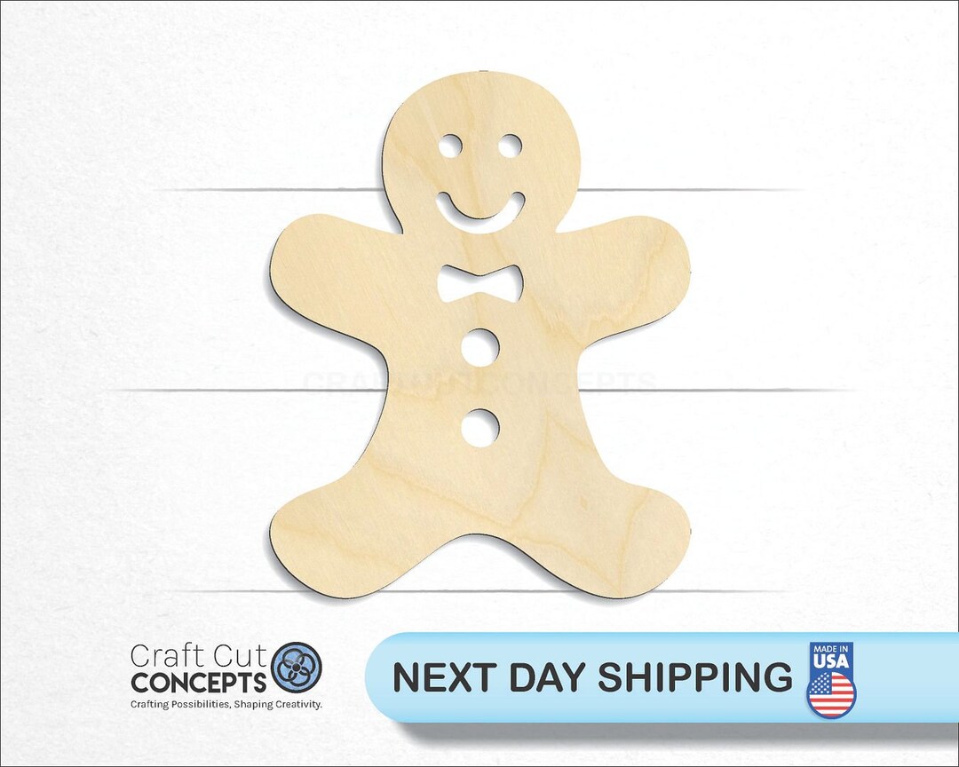 Detailed Gingerbread Man - Laser Cut Unfinished Wood Cutout Craft ...