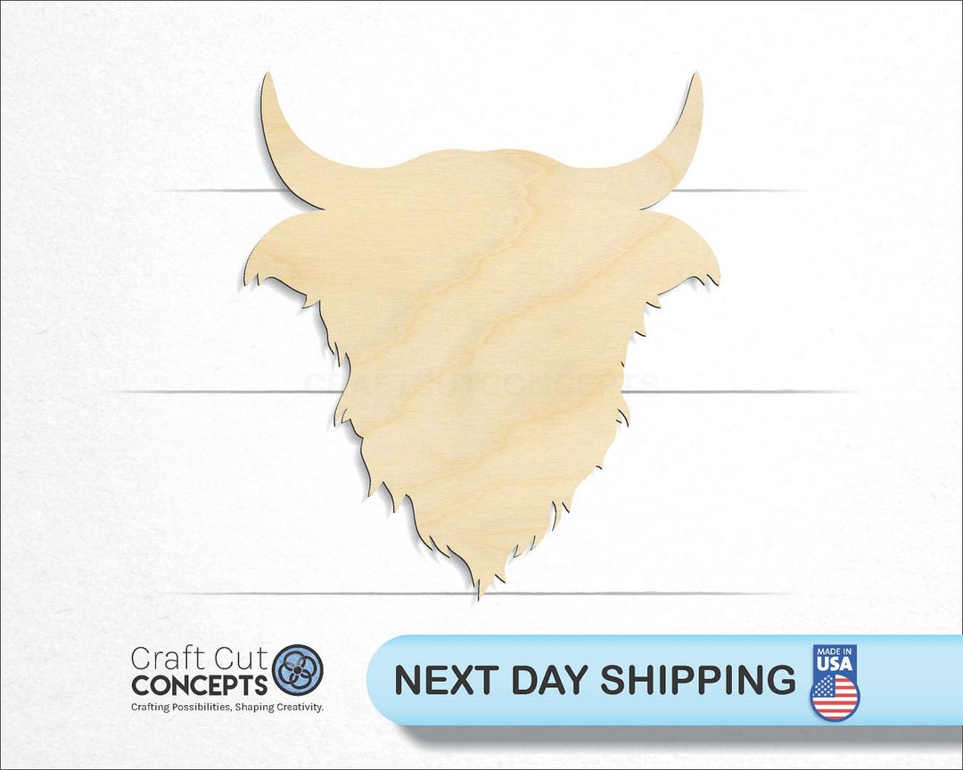 Highland Cow Steer Head - Laser Cut Unfinished Wood Cutout Craft Shapes ...