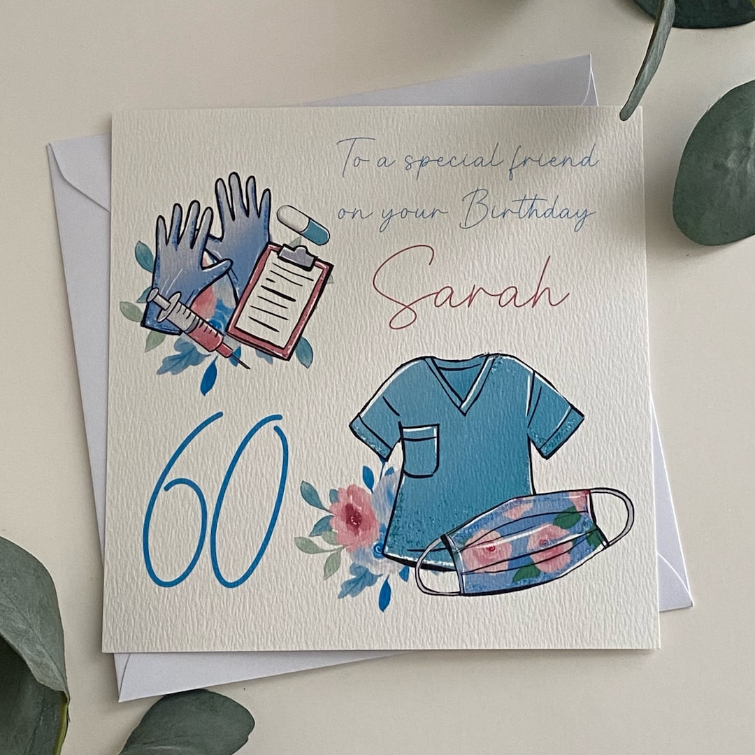 Nurse Birthday Card, 40th, 50th, 60th Personalise for Age and Name ...