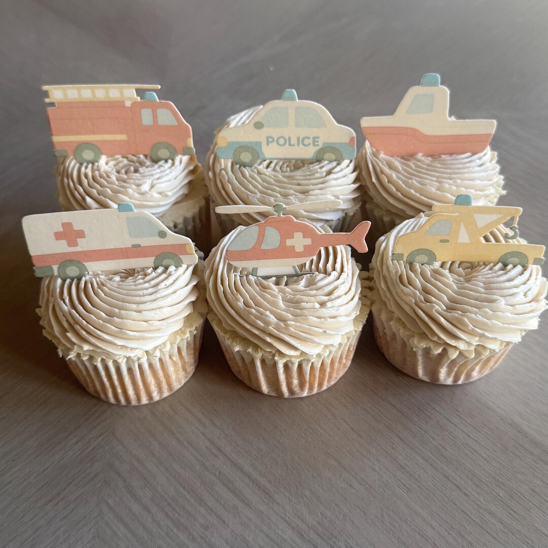 Edible Emergency Vehicle Cupcake Toppers, Edible Wafer Card, Vegan ...