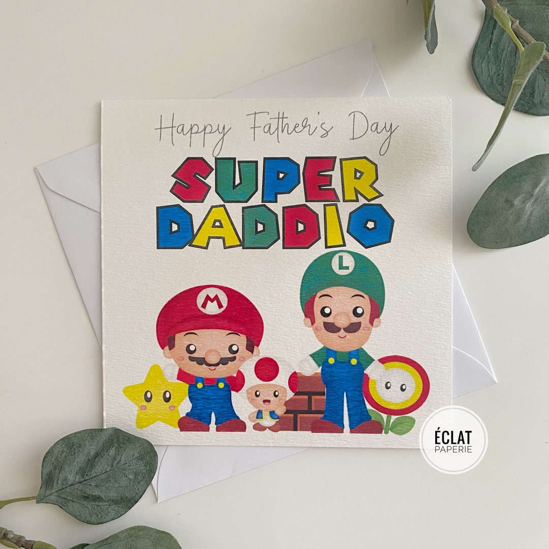 Tarjeta del día del padre de Super Mario/ Super Daddio Papi, papá ...